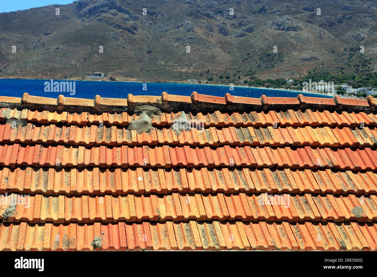 Terracotta roof tiles, Tilos island, near Rhodes, Dodeanese, Greece ...