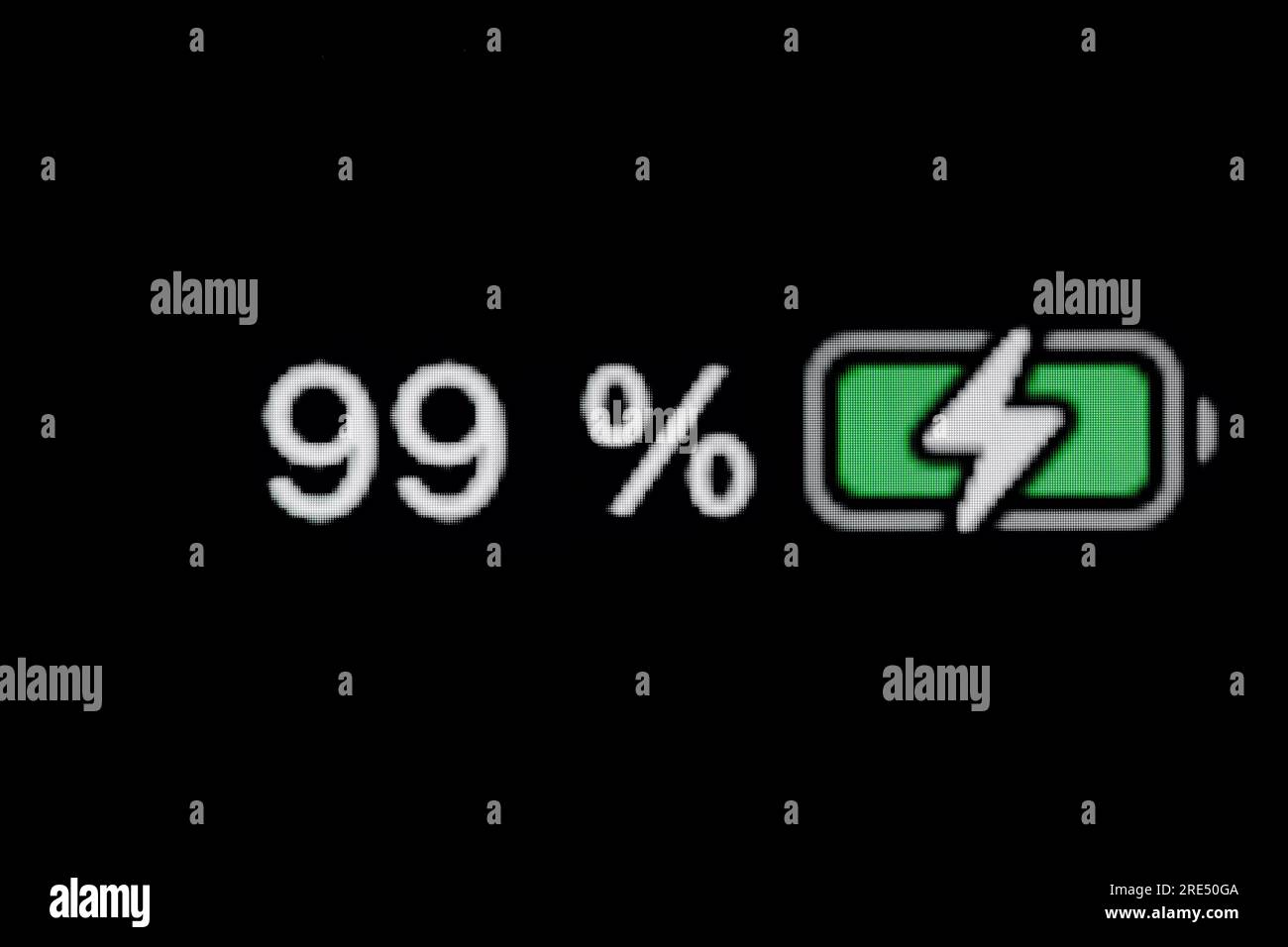 Smartphone charged battery level indicator - ninety-nine, 99 percent ...