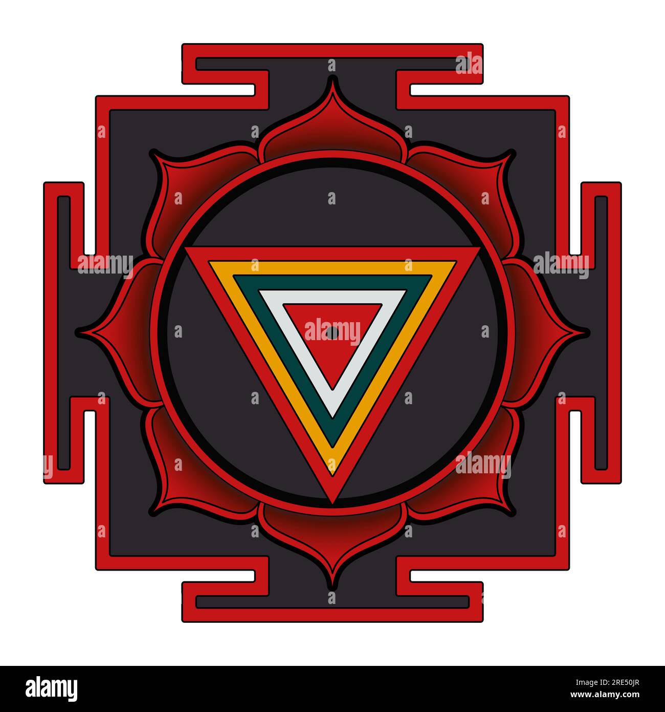Kali Yantra, colored Hindu diagram of primordial energy. Goddess Kali ...