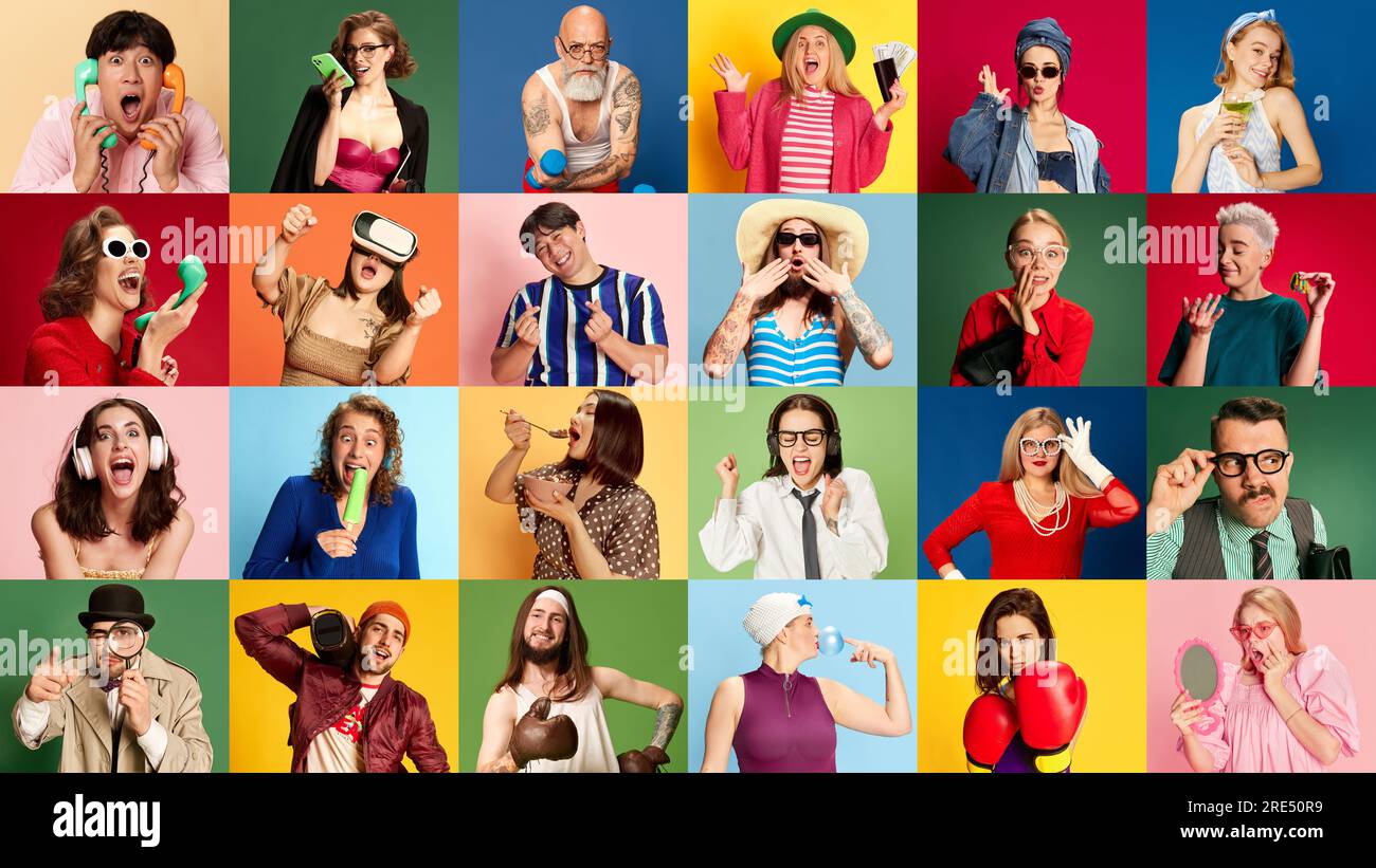 Collage made of portrait of different people of diverse age and gender ...