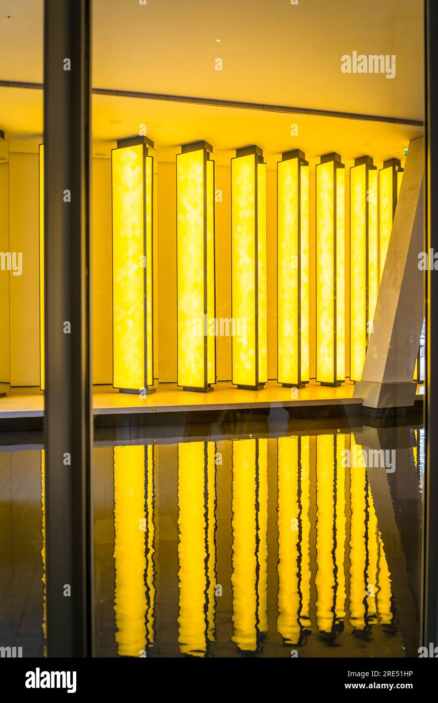 Yellow glass structure in Louis Vuitton Foundation, a French art museum ...