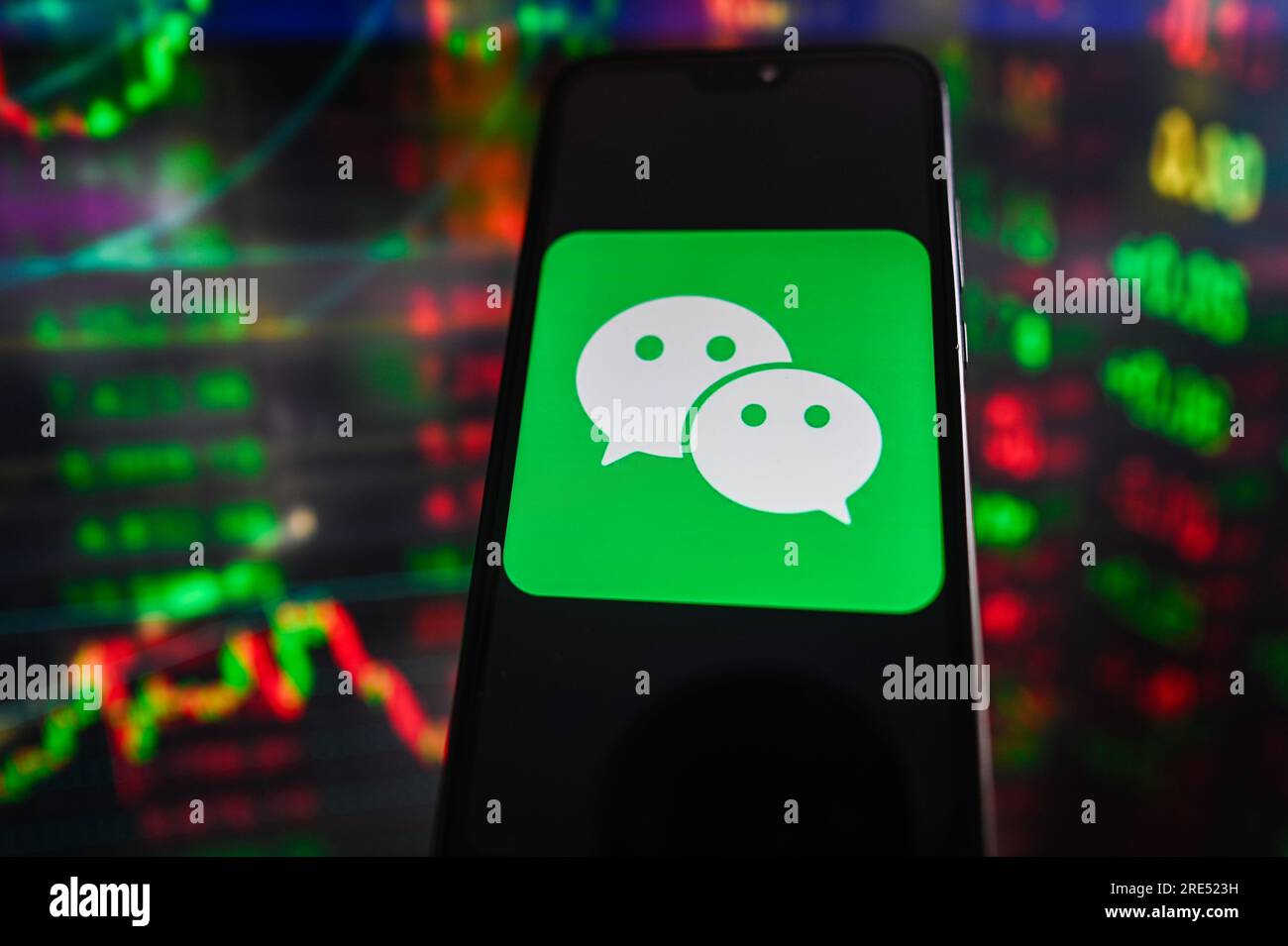 In this photo illustration a We Chat logo is displayed on a smartphone ...