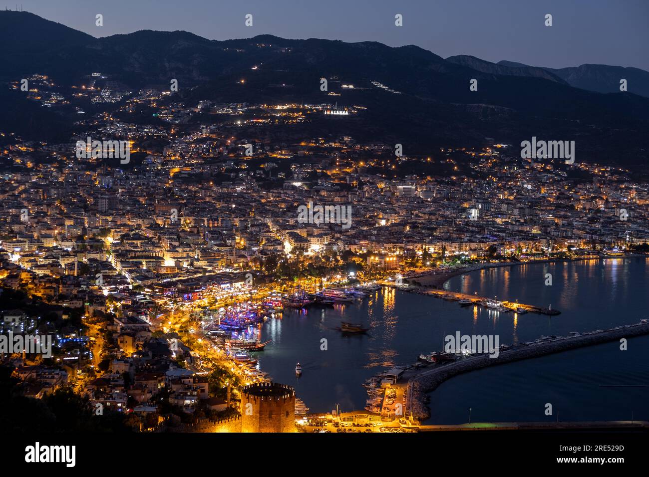 Night city. Alanya, Turkey. Beautiful lights of night city Stock Photo ...