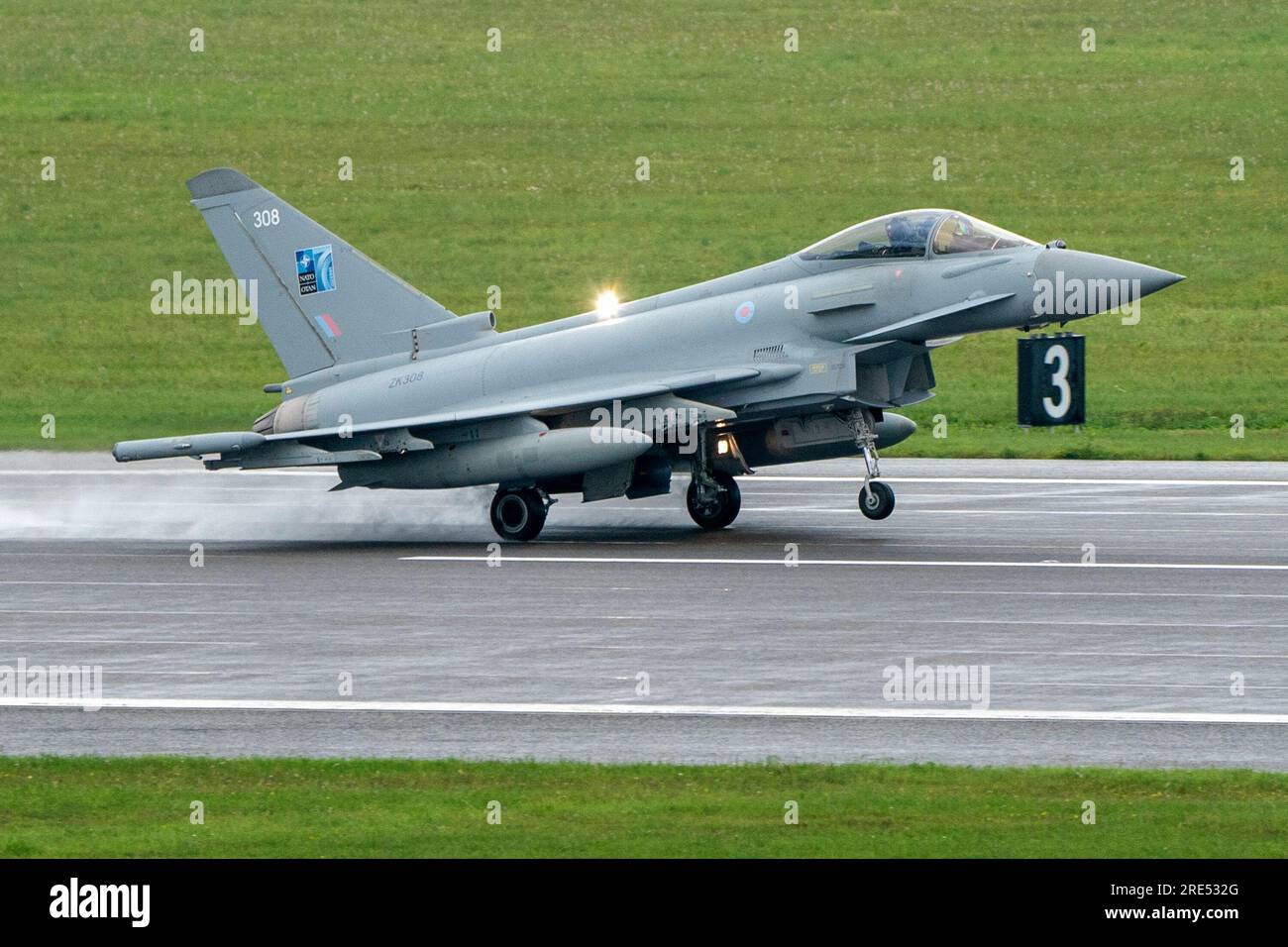 RAF Eurofighter Typhoon jet, part of the Royal Air Force (RAF)140 Expeditionary Air Wing, takes ...