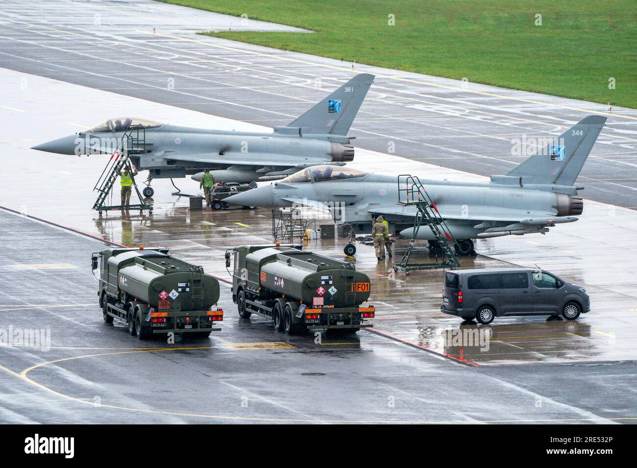 RAF Eurofighter Typhoon jets, part of the Royal Air Force (RAF)140 Expeditionary Air Wing, on ...