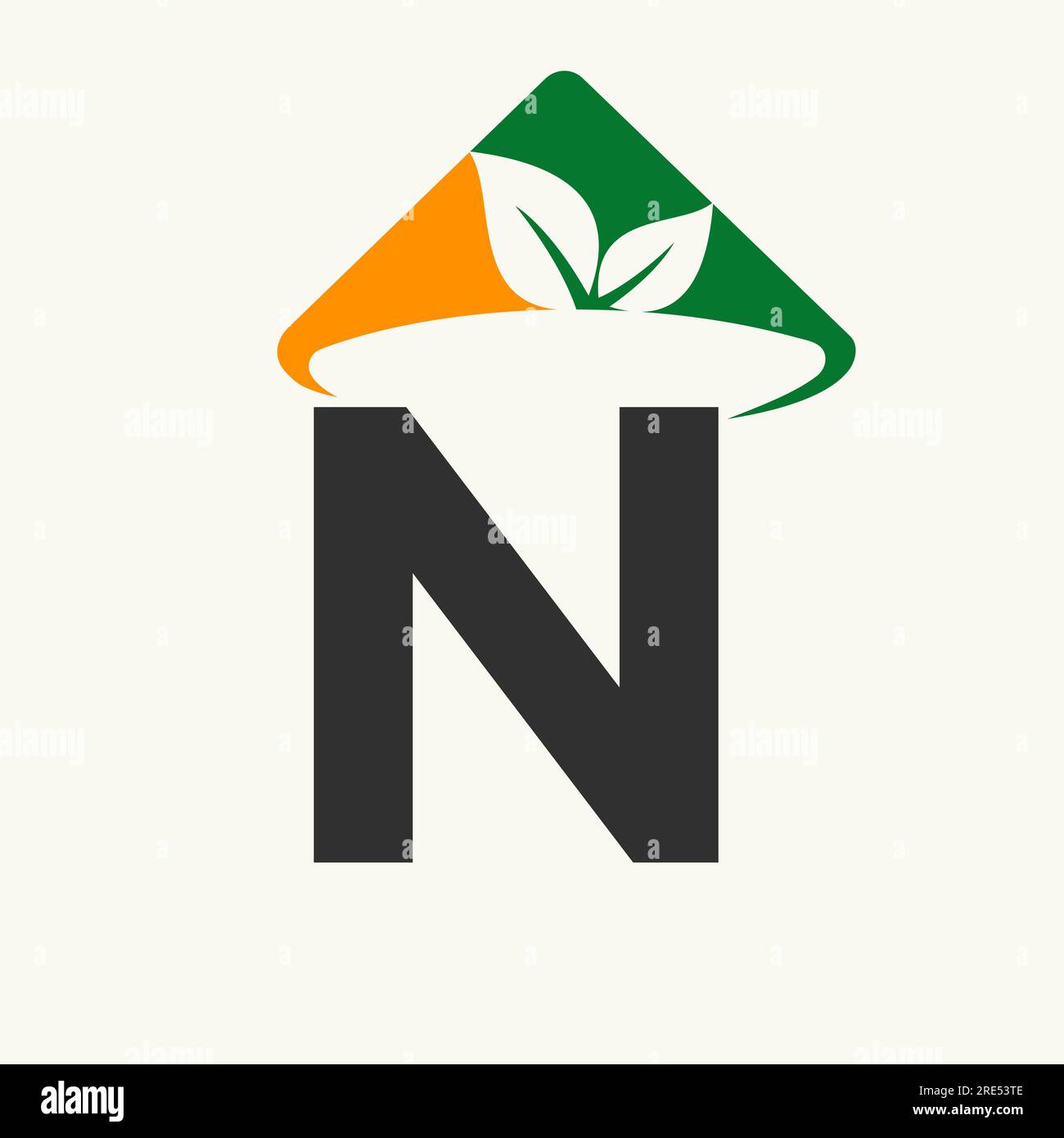 Agriculture Logo On Letter N Concept With Farmer Hat Icon. Farming ...