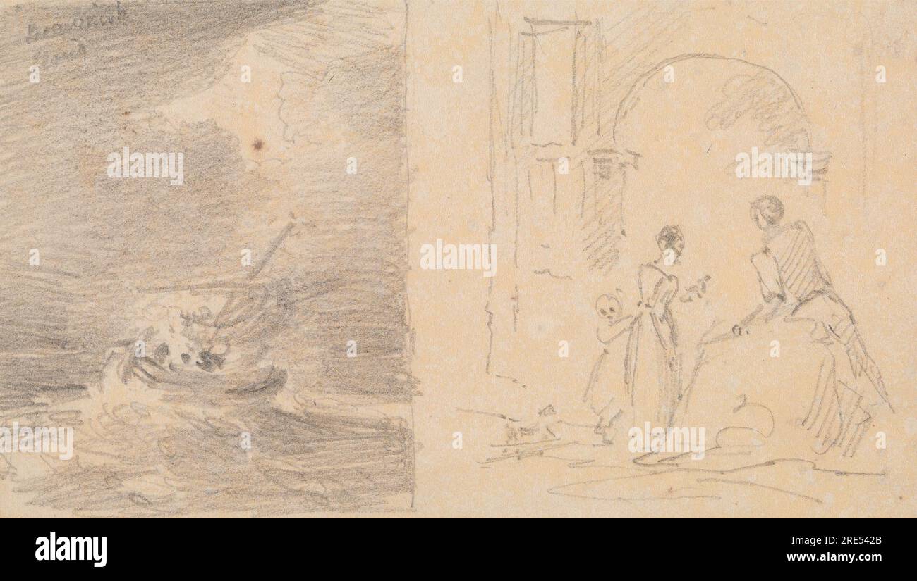 Sketch of a Ship in a Storm and Sketch of a Family Grouping by an Arch ...