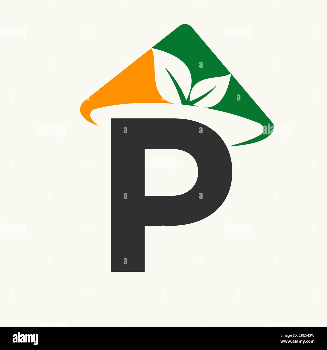 Agriculture Logo On Letter P Concept With Farmer Hat Icon. Farming ...