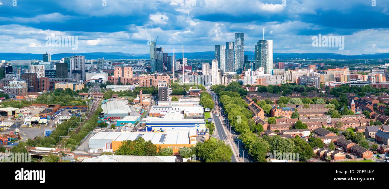 Manchester skyline panorama with cloudy sky Stock Photo - Alamy