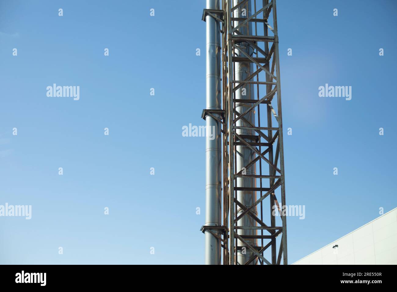 Industrial pipe. Steel frame. Details of communications. Metal ...