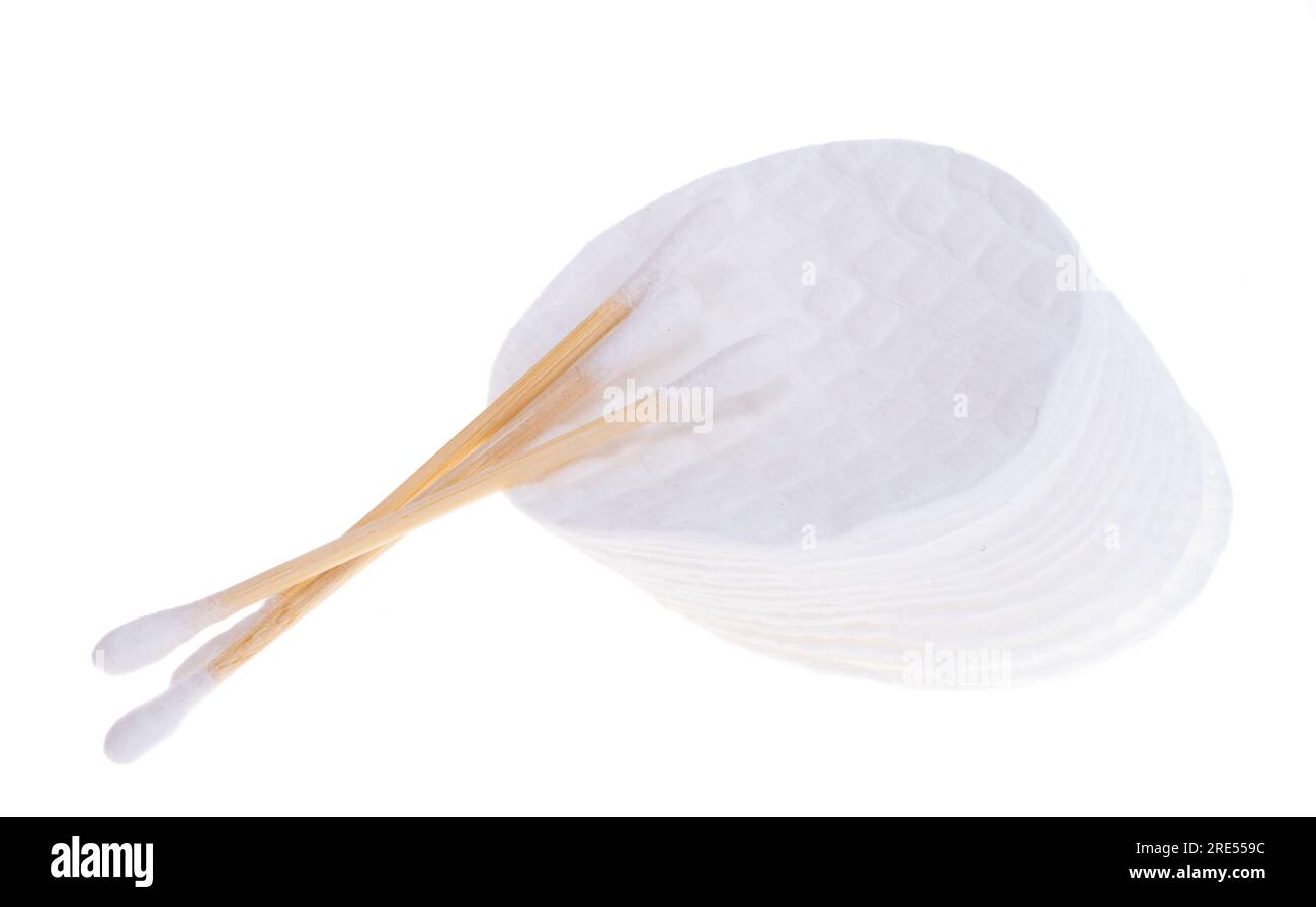 cotton pad and sticks isolated on white background Stock Photo - Alamy