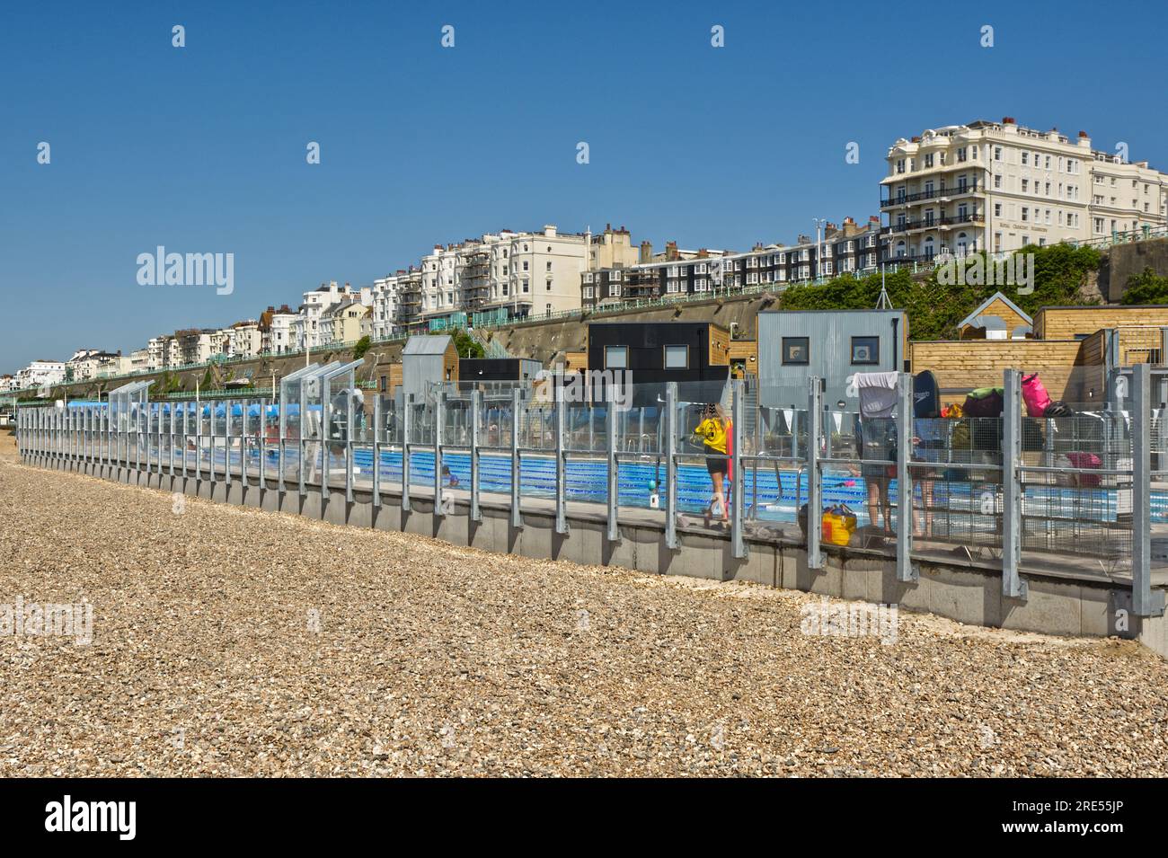 New swimming pool, cafes and restaurants on beach at Brighton, East ...