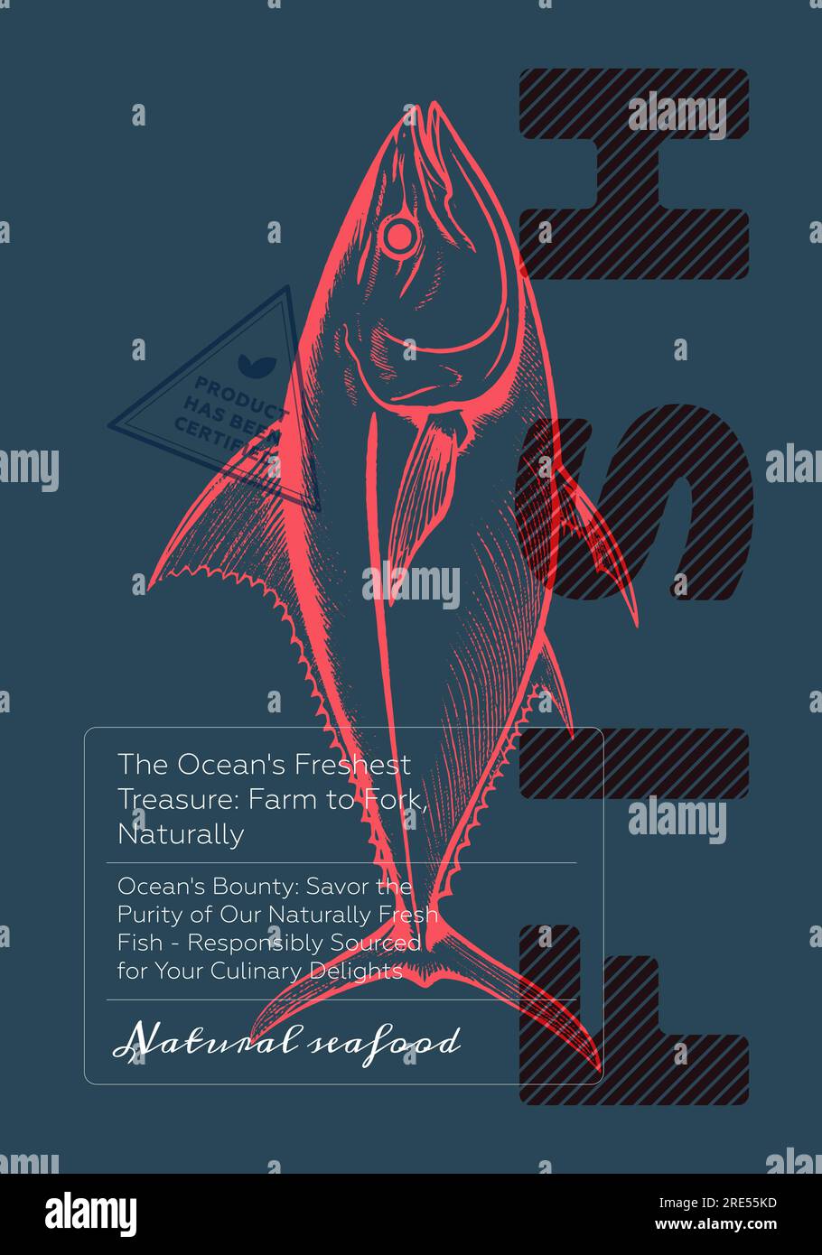 Fresh seafood shop poster. Vintage sketch fish on colored background ...