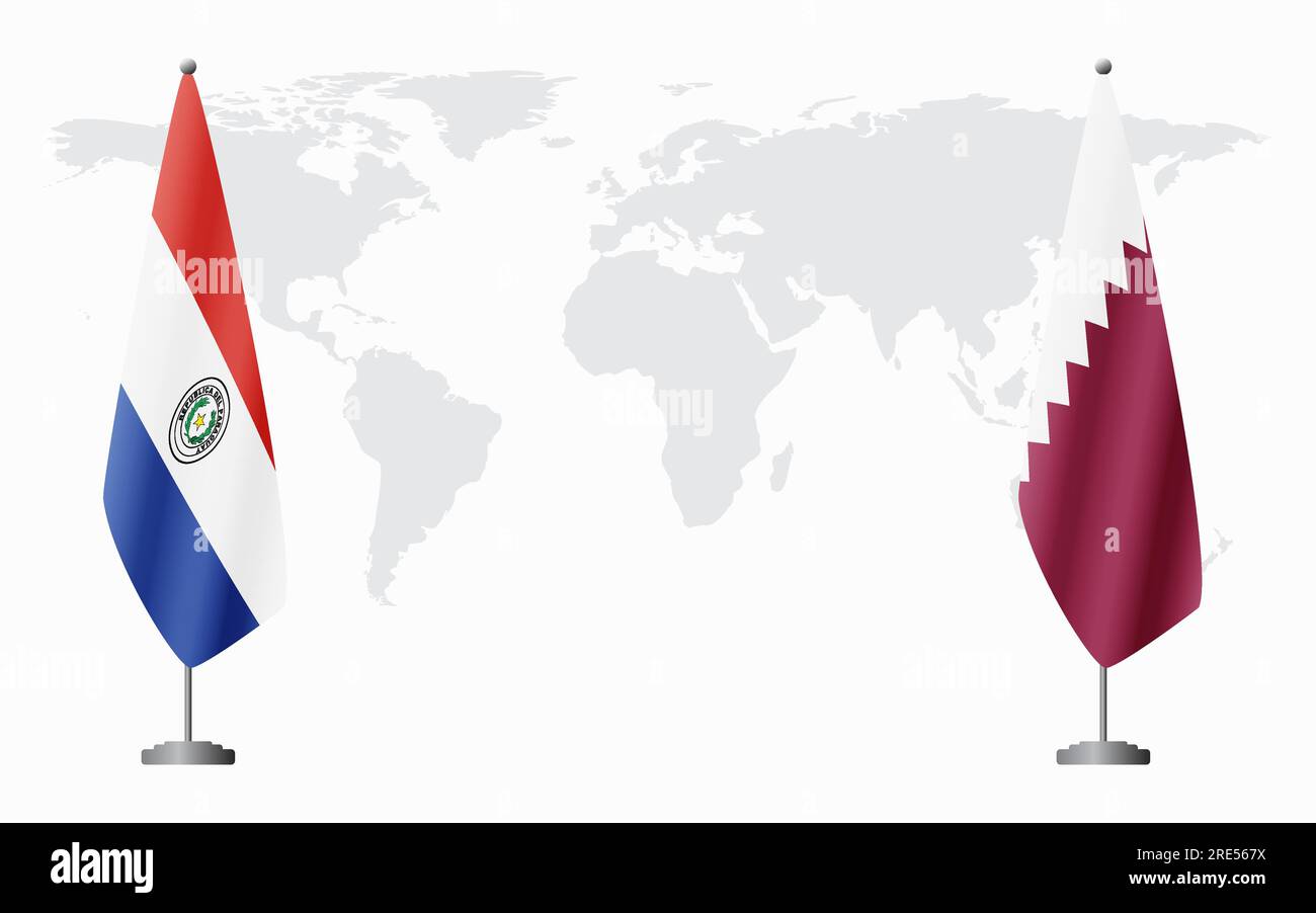 Paraguay and Qatar flags for official meeting against background of ...