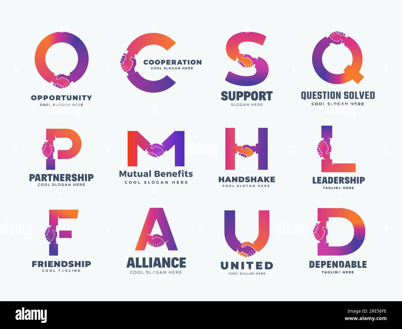 Handshake Letters Abstract Vector Logo Templates Set. A Collection of ...