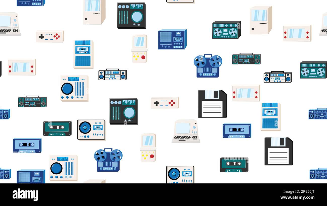 Seamless pattern endless with tech electronics equipment old retro ...
