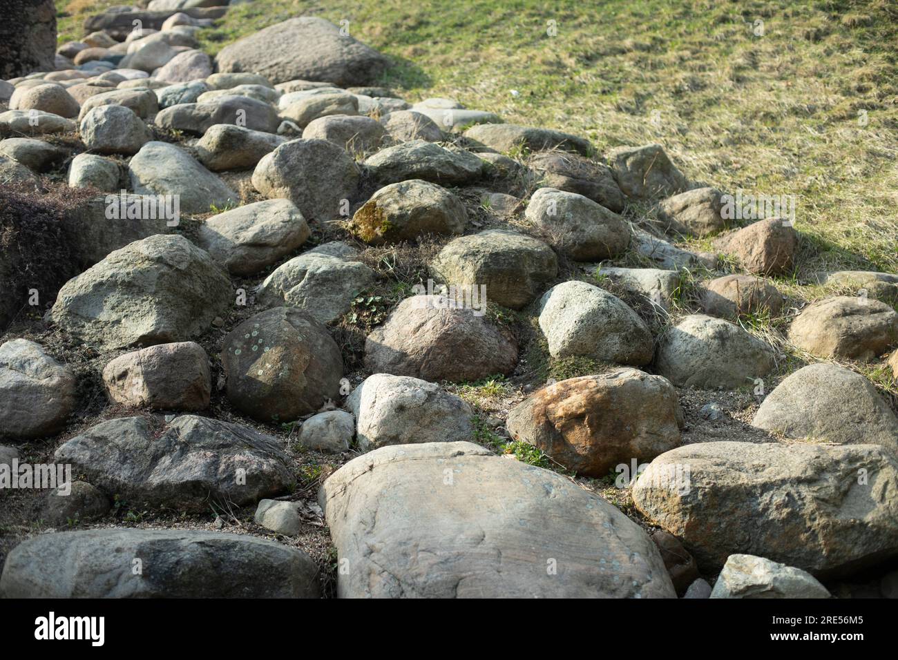 Stones in park. Slide of stones. Artificial waterfall. Landscaping ...