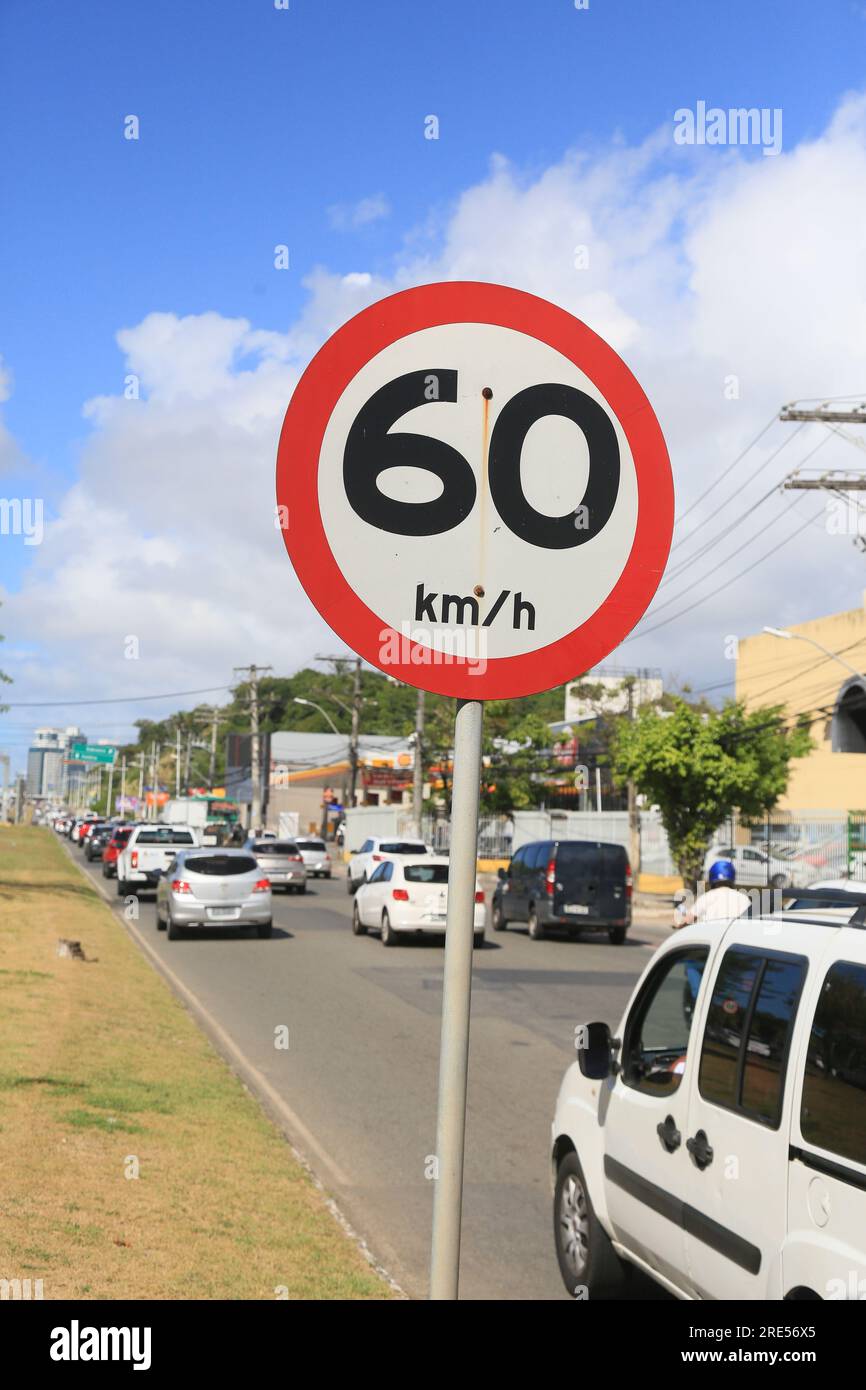 salvador, bahia, brazil - february 13, 2023: traffic sign indicates ...