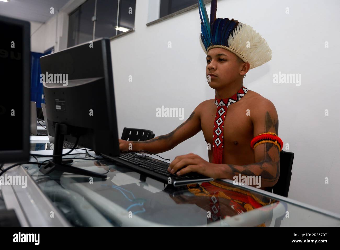 itaju do colonia, bahia, brazil - july 23, 2023: young indigenous woman ...