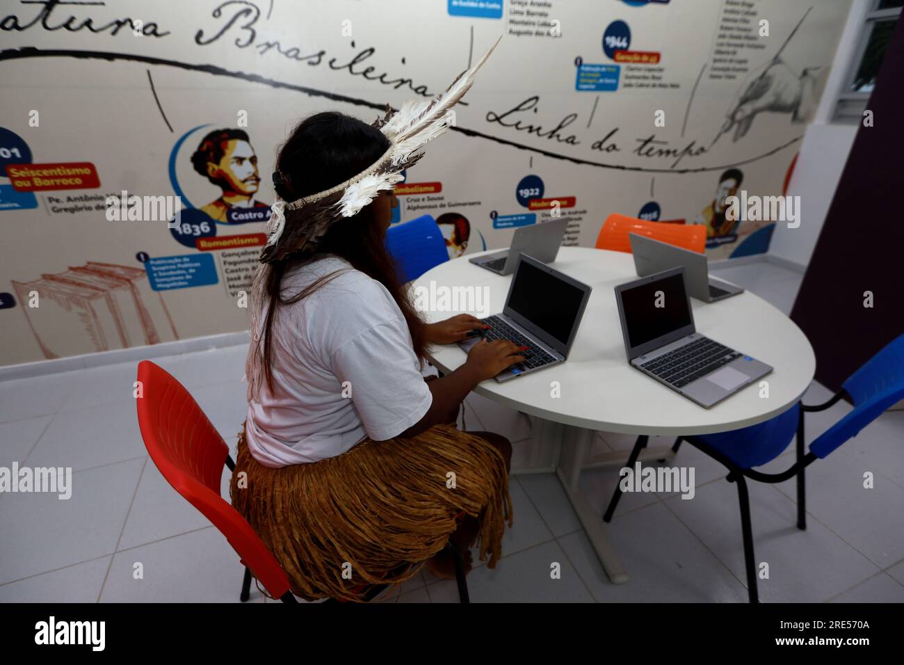 itaju do colonia, bahia, brazil - july 23, 2023: young indigenous woman ...