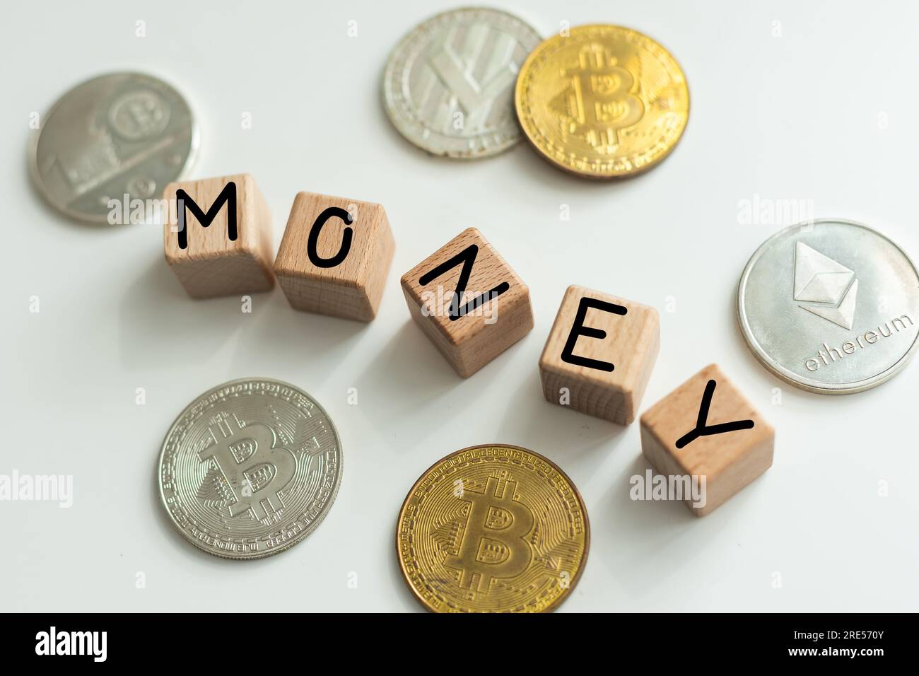 Wooden cubes forming the word Money. Word Money written using wooden ...