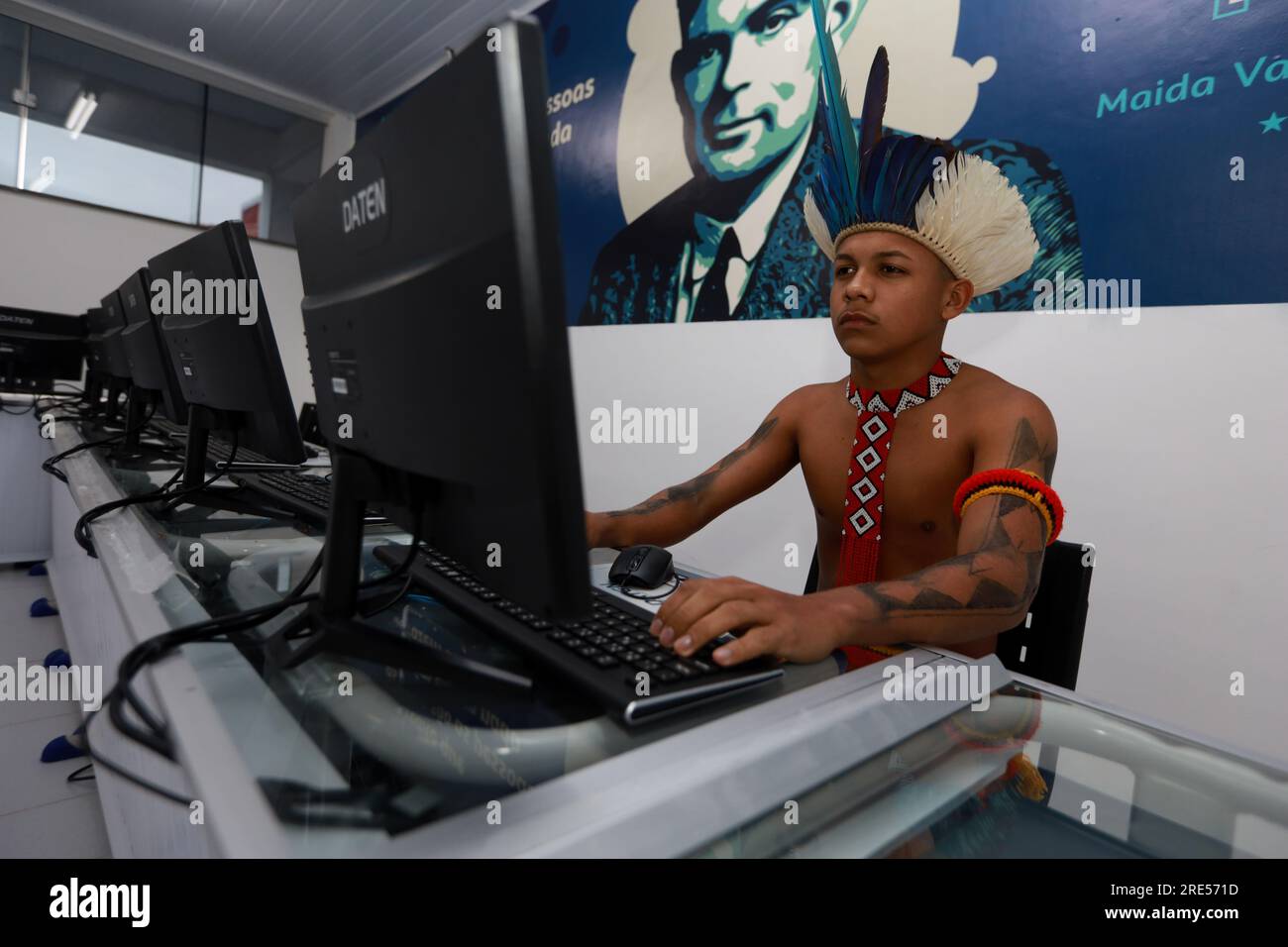 itaju do colonia, bahia, brazil - july 23, 2023: young indigenous woman ...