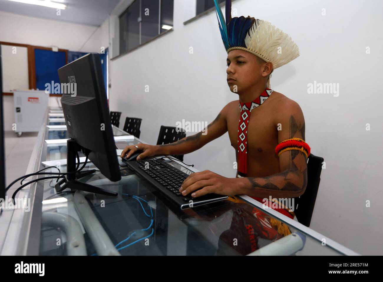 itaju do colonia, bahia, brazil - july 23, 2023: young indigenous woman ...