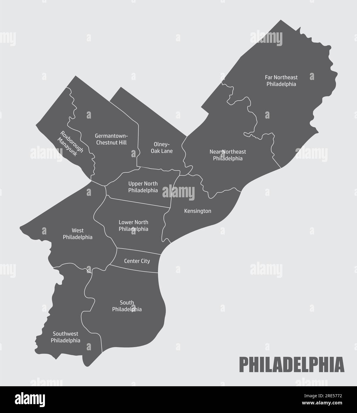 Philadelphia city administrative map isolated on gray background Stock ...