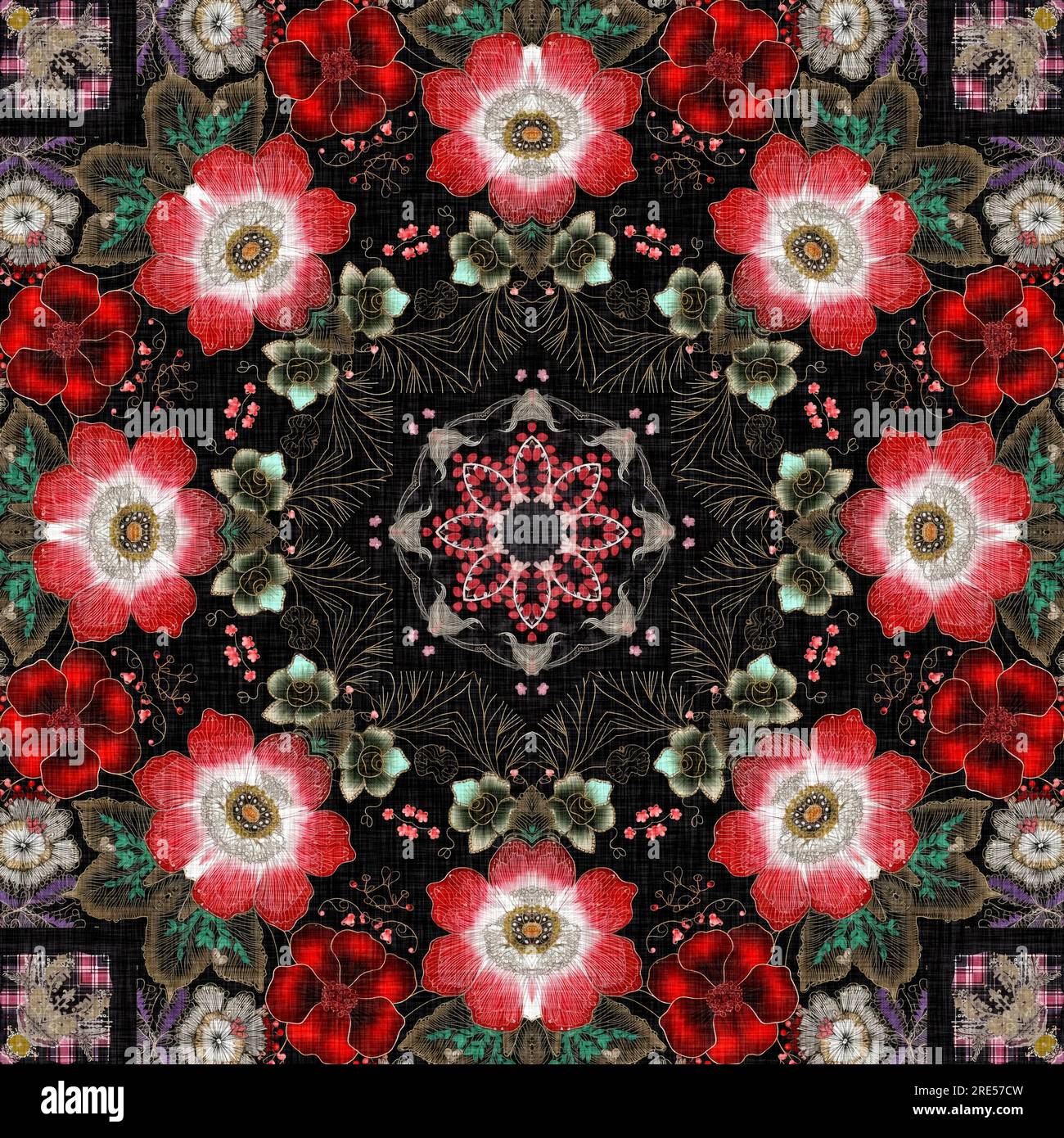 Boho folkloric flower pattern with a gypsy retro style. Repeatable ...