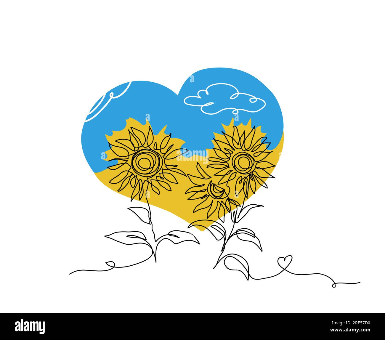 Sunflowers simple vector line art illustration. Ukrainian heart vector ...