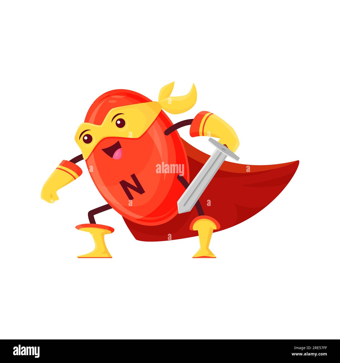 Cartoon Nitrogen vitamin superhero character, N comics book personage ...
