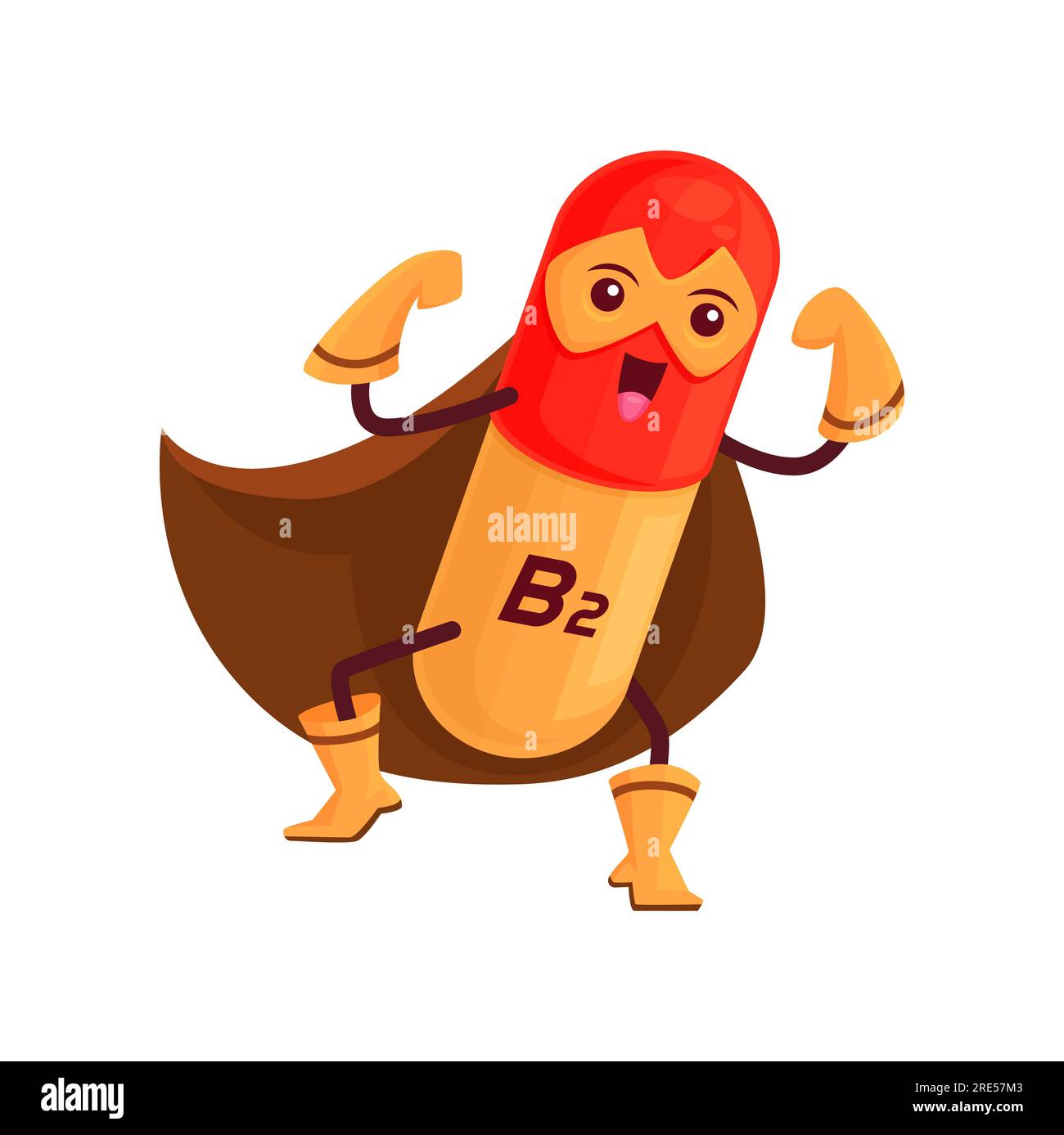 Cartoon B2 vitamin superhero character. Vector riboflavin micronutrient ...