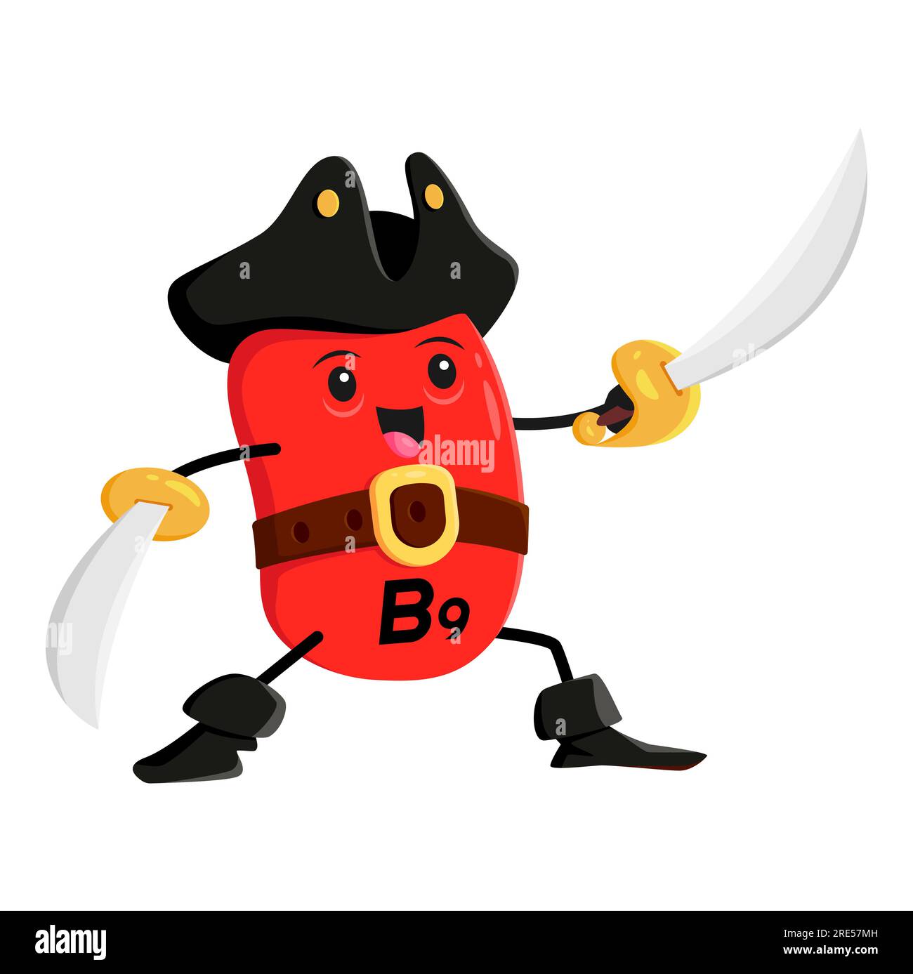Cartoon B9 folic acid vitamin and micronutrient pirate or corsair ...