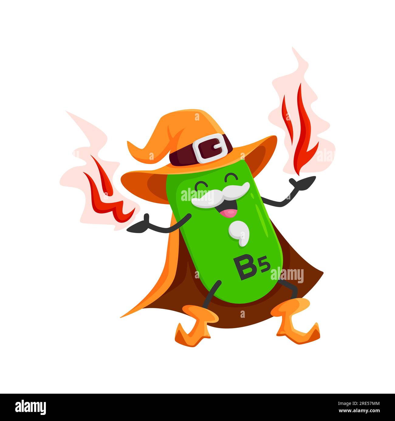 Cartoon Vitamin B5 Mage Character Vector Pantothenic Acid Capsule Wizard Food Supplement