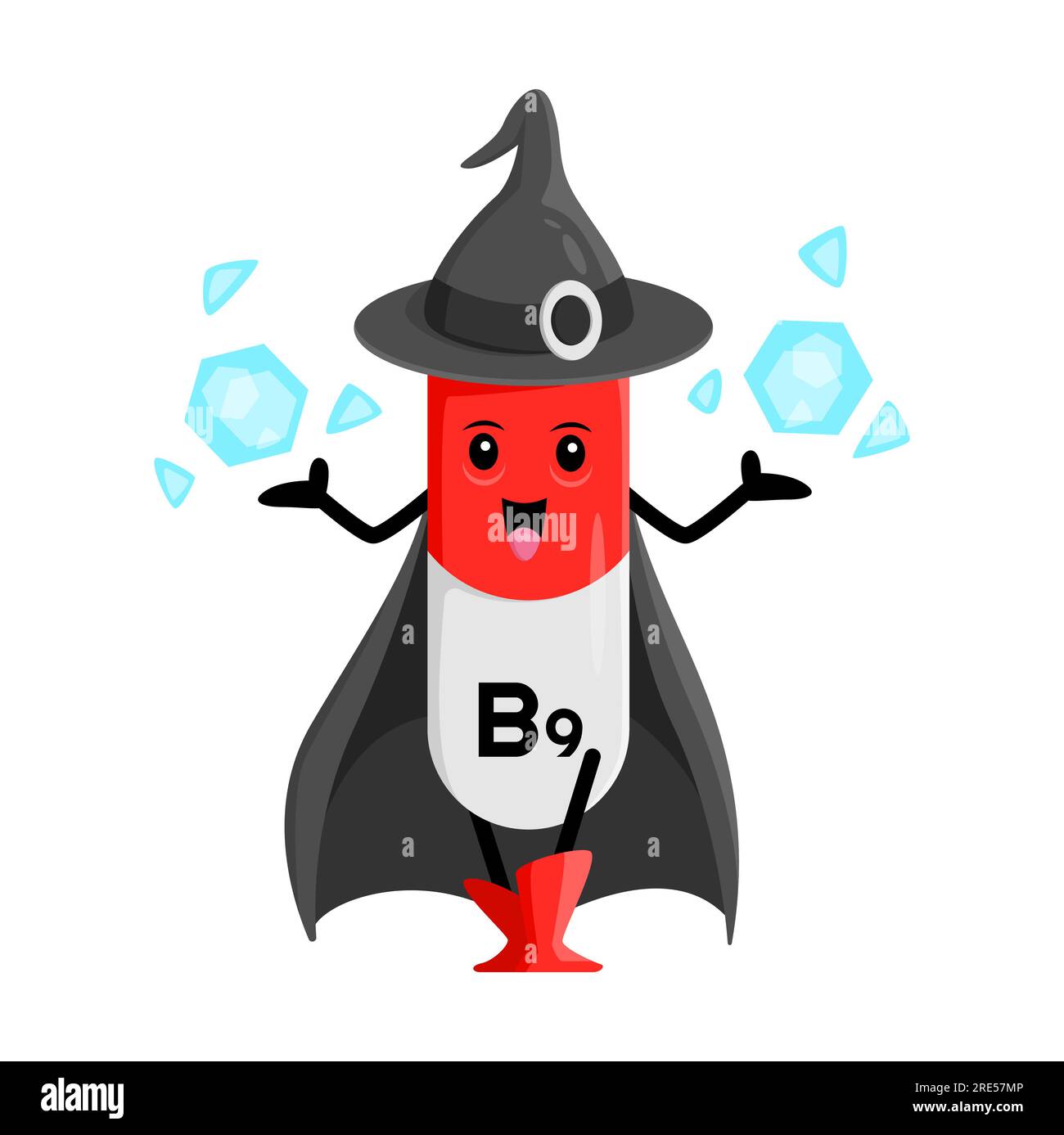 Cartoon vitamin B9 mage character. Vector folate magician micronutrient ...