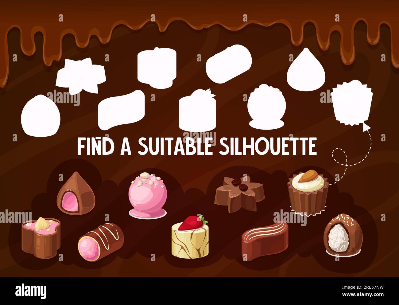 Chocolate sweets, truffle candies, praline find a silhouette riddle ...