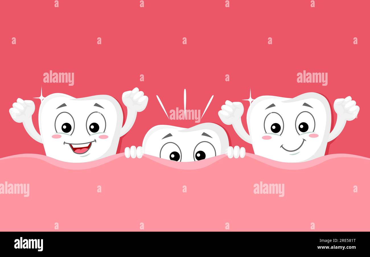 Cartoon teeth grow funny characters of vector dental health. Baby, milk ...