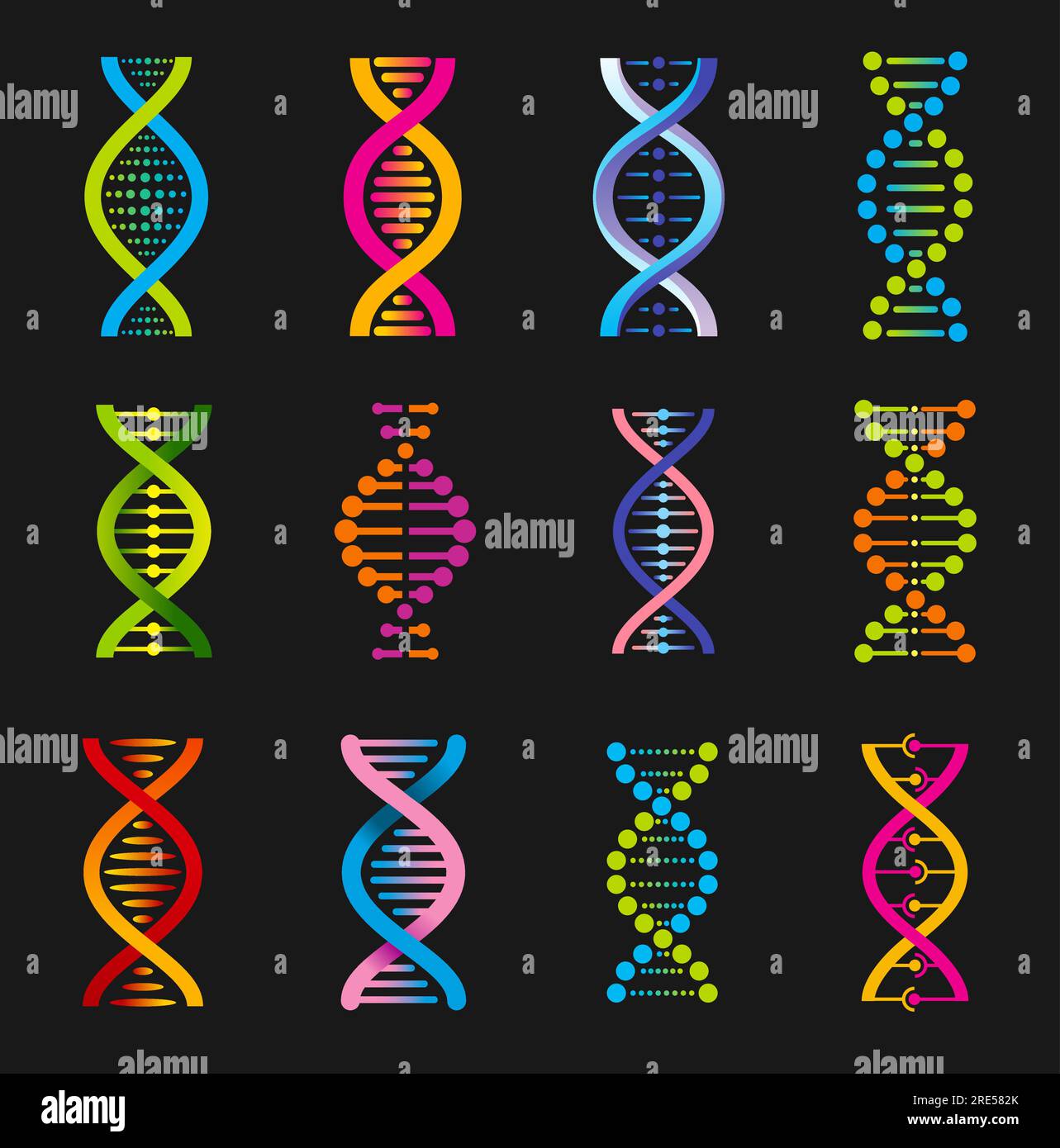 Dna helix symbols, genetic medicine vector signs. Spiral molecule ...