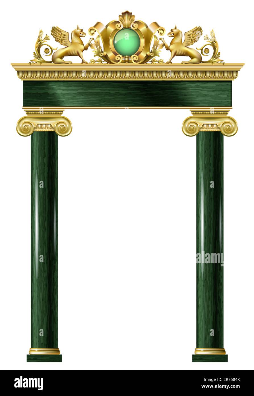 Golden luxury classic arch with columns. The portal in Baroque style ...