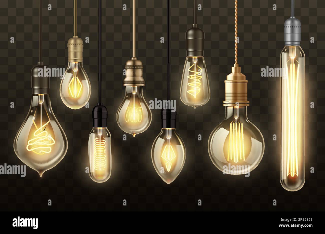 Light bulbs on transparent background realistic vector design. Glowing ...