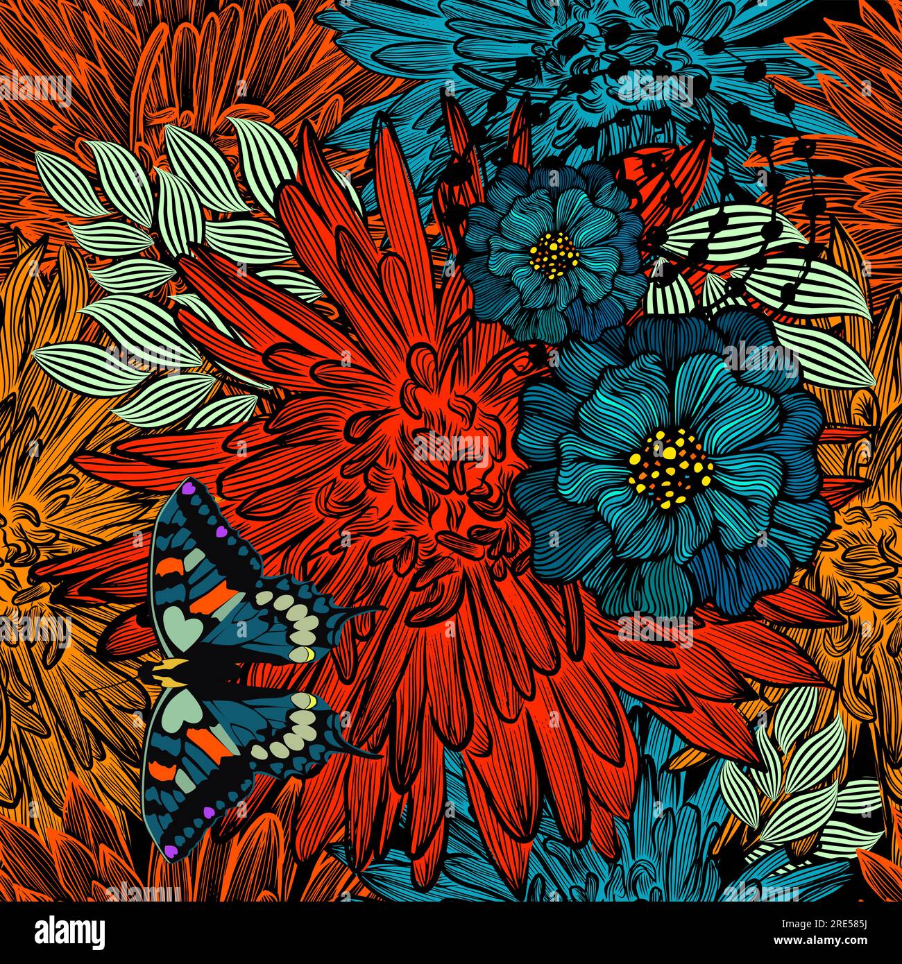 Flowers seamless pattern graphic modern print. Vector illustration ...