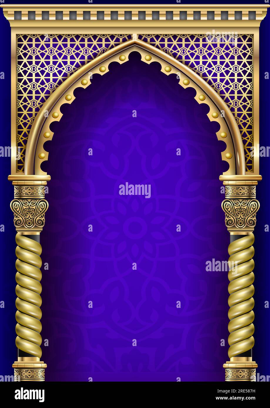 Golden luxury classic arch with columns. The portal in Baroque style ...