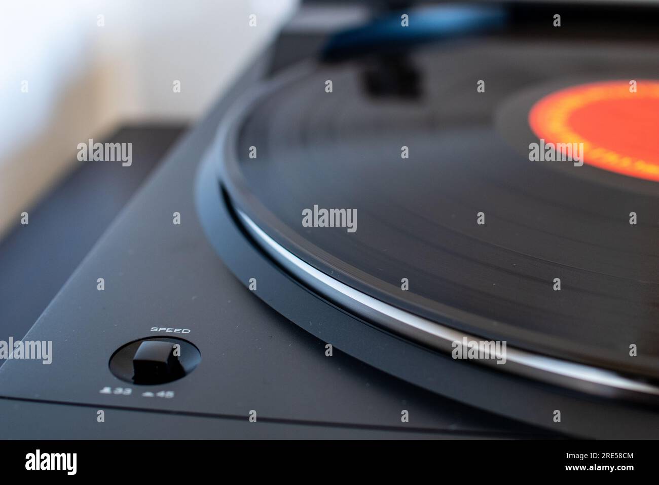 Vinyl plate and needle. Vintage record player for vinyl, black platter ...