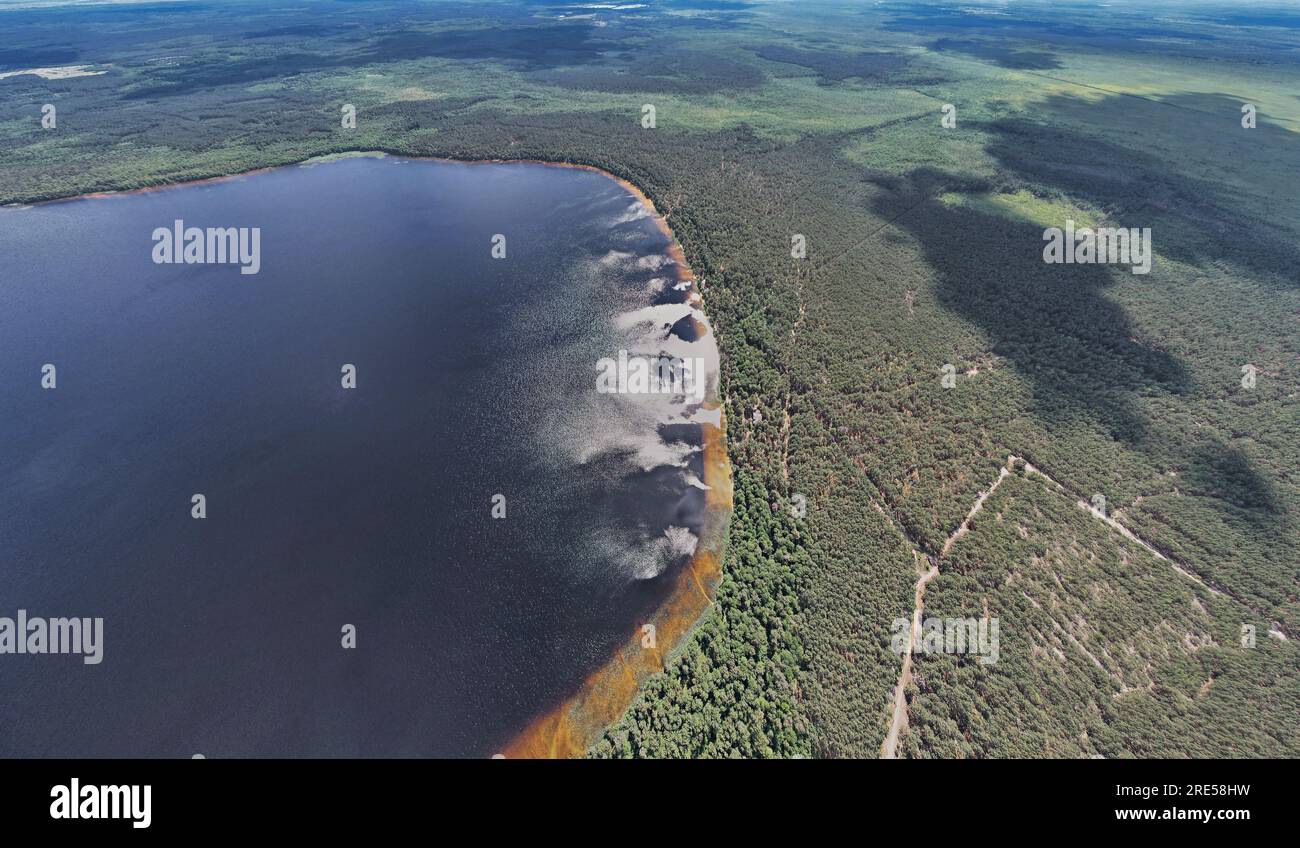Aerial drone top view over White Lake in Rivne region panorama, Ukraine ...
