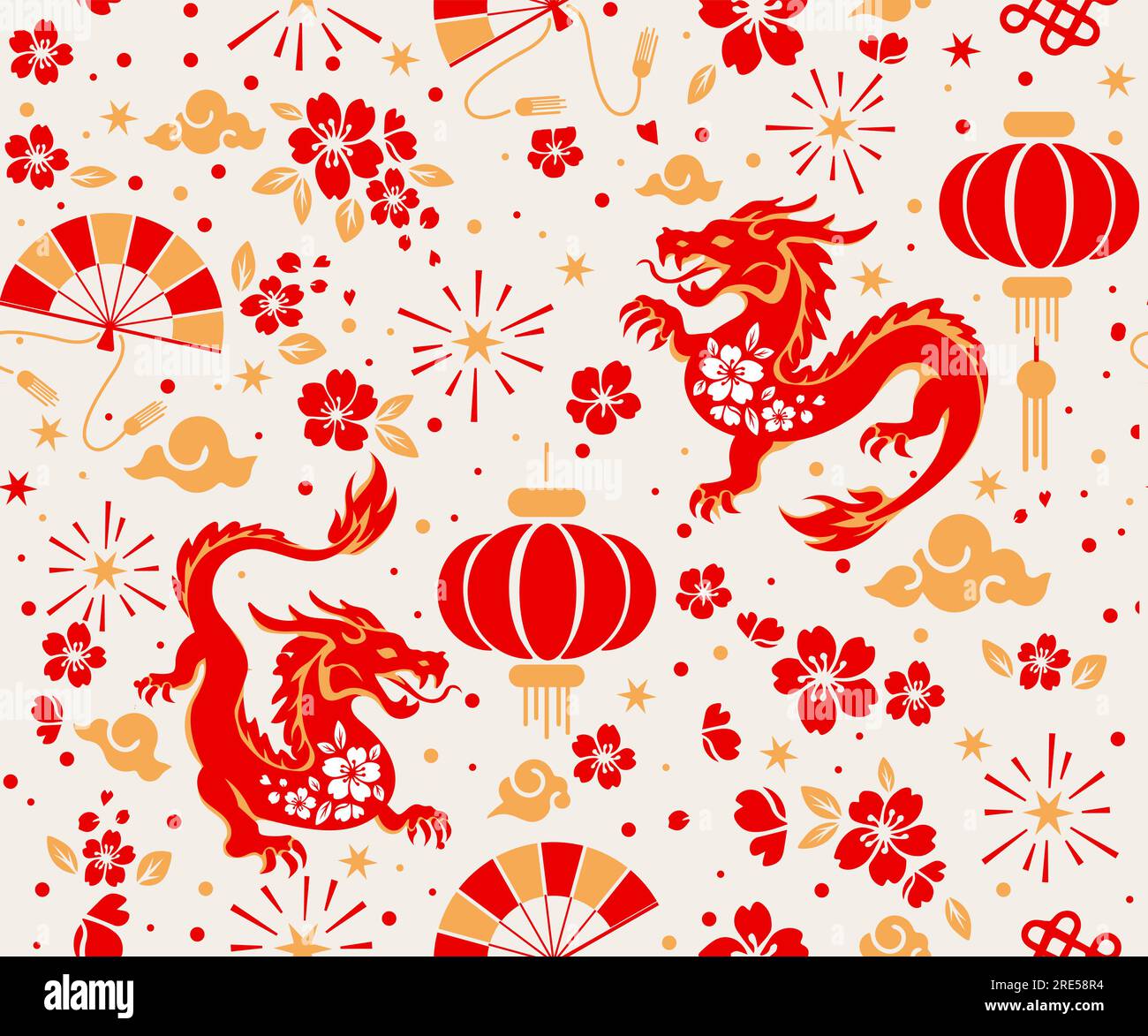 Seamless pattern happy chinese new year the dragon zodiac sign with ...