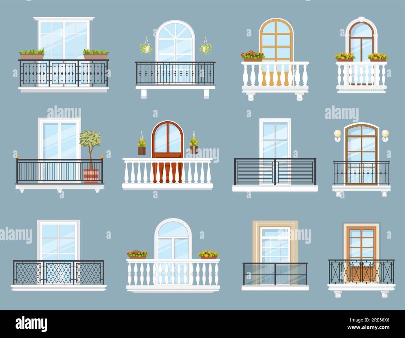Balconies of house or apartment building vector design of architecture ...