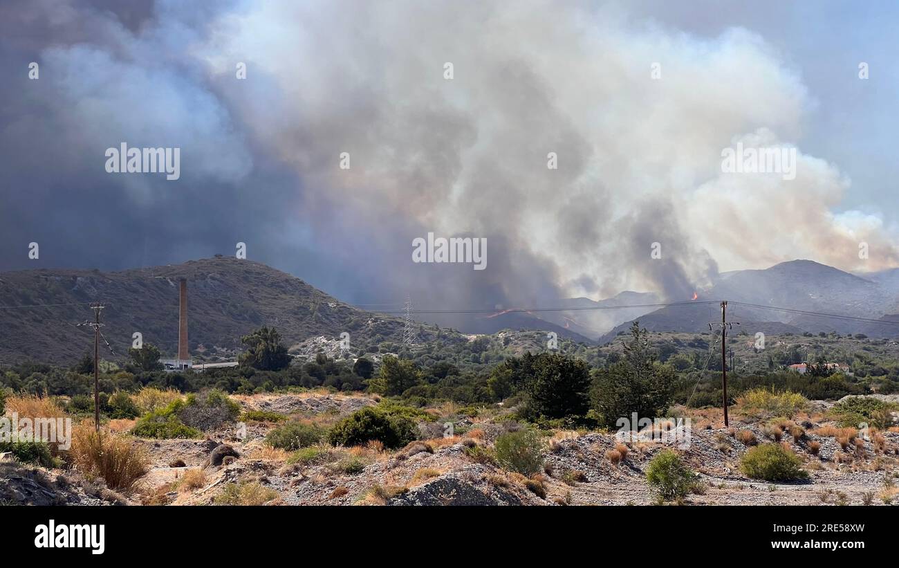 Fire burns vegetation in the central part of the Greek island of Rhodes ...