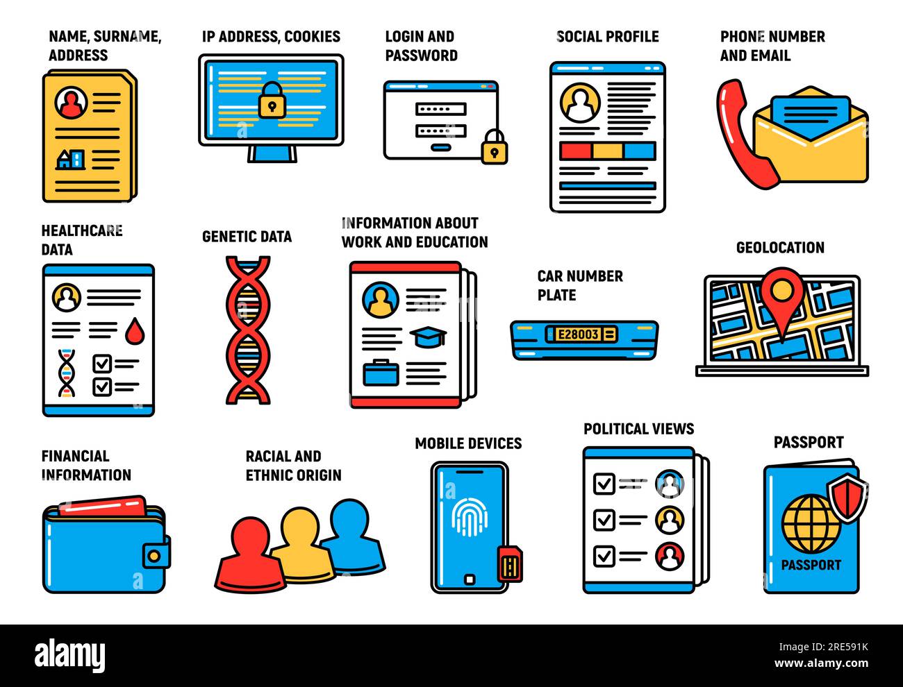 Gdpr Personal Data Protection And Security Vector Icons Gdpr General Data Protection
