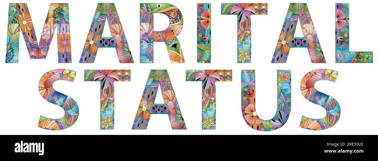 Hand-painted art design. Hand drawn illustration word MARITAL STATUS ...