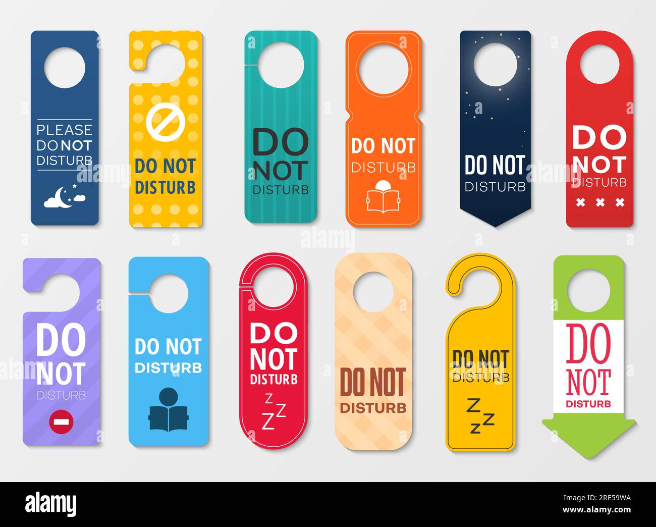 Do not disturb vector door hanger signs. Hotel room door handle or knob ...